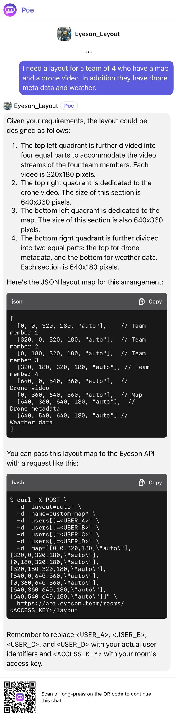 Can you use Chat-GPT to create custom layouts in Eyeson API?